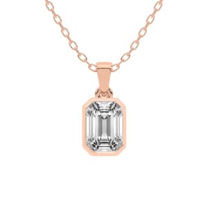 friendly diamonds diamond pendant necklace for women | 3 carat igi certified emerald shape lab grown diamond | allure bezel lab diamond pendant necklace in 14k rose gold | fg-vs1-vs2 quality