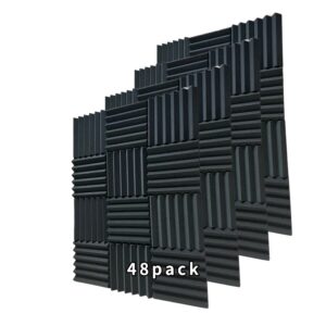 48 pack black12 "x 12 "x2" acoustic panels studio soundproofing foam wedge tiles