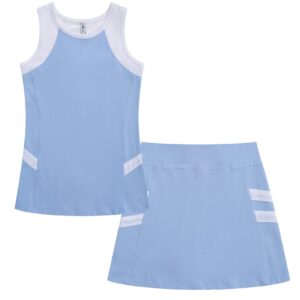 girls tennis golf dress girls tank top and tennis golf skirt with built-in shorts outfit set, blue, 6(s)