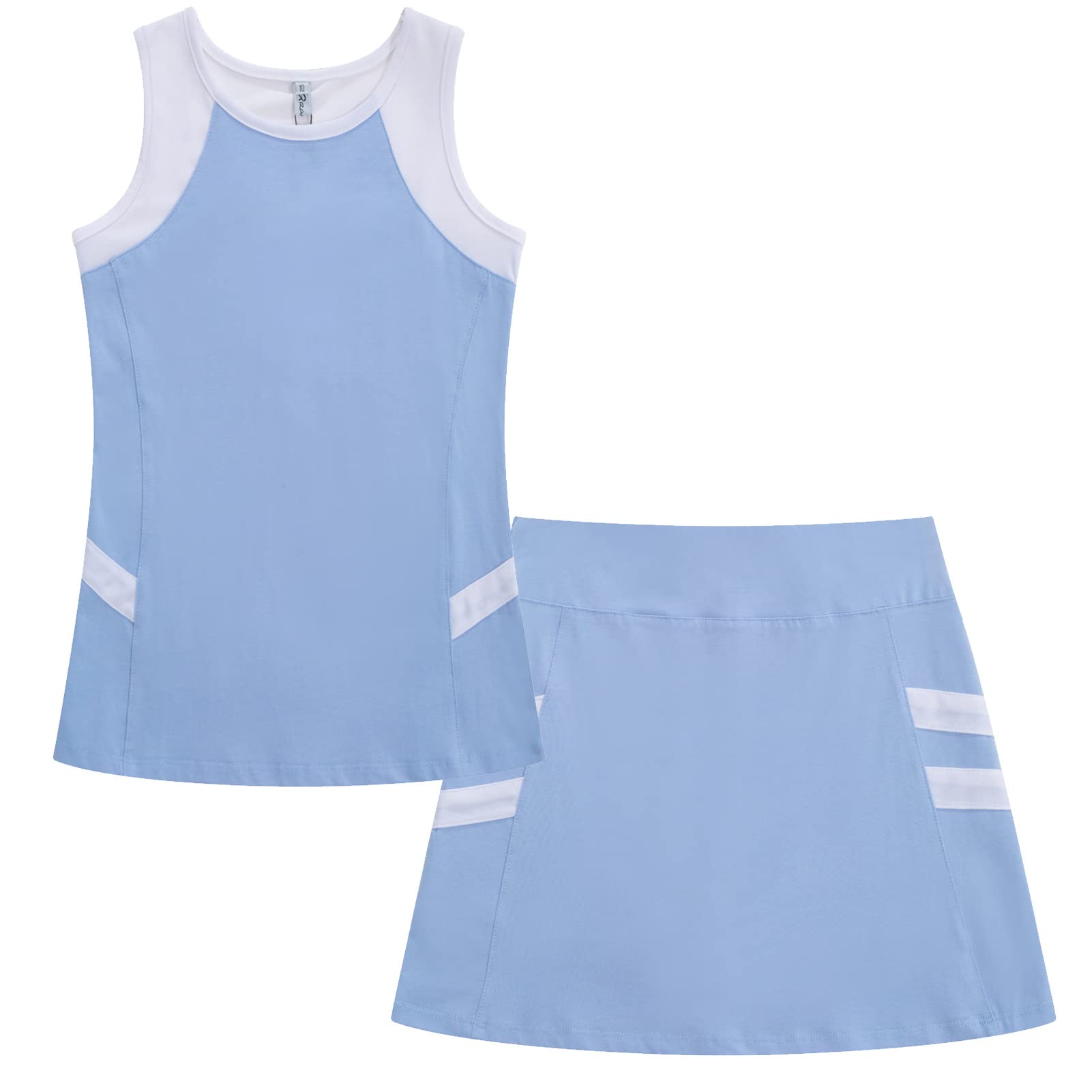 Girls Tennis Golf Dress Girls Tank Top and Tennis Golf Skirt with Built-in Shorts Outfit Set, Blue, 6(S)