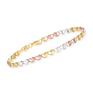 ross-simons 14kt tri-colored gold heart-link bracelet. 7 inches