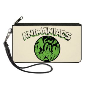 buckle-down animaniacs wallet, zip clutch, animaniacs wakko yakko dot close up pose white black green, canvas