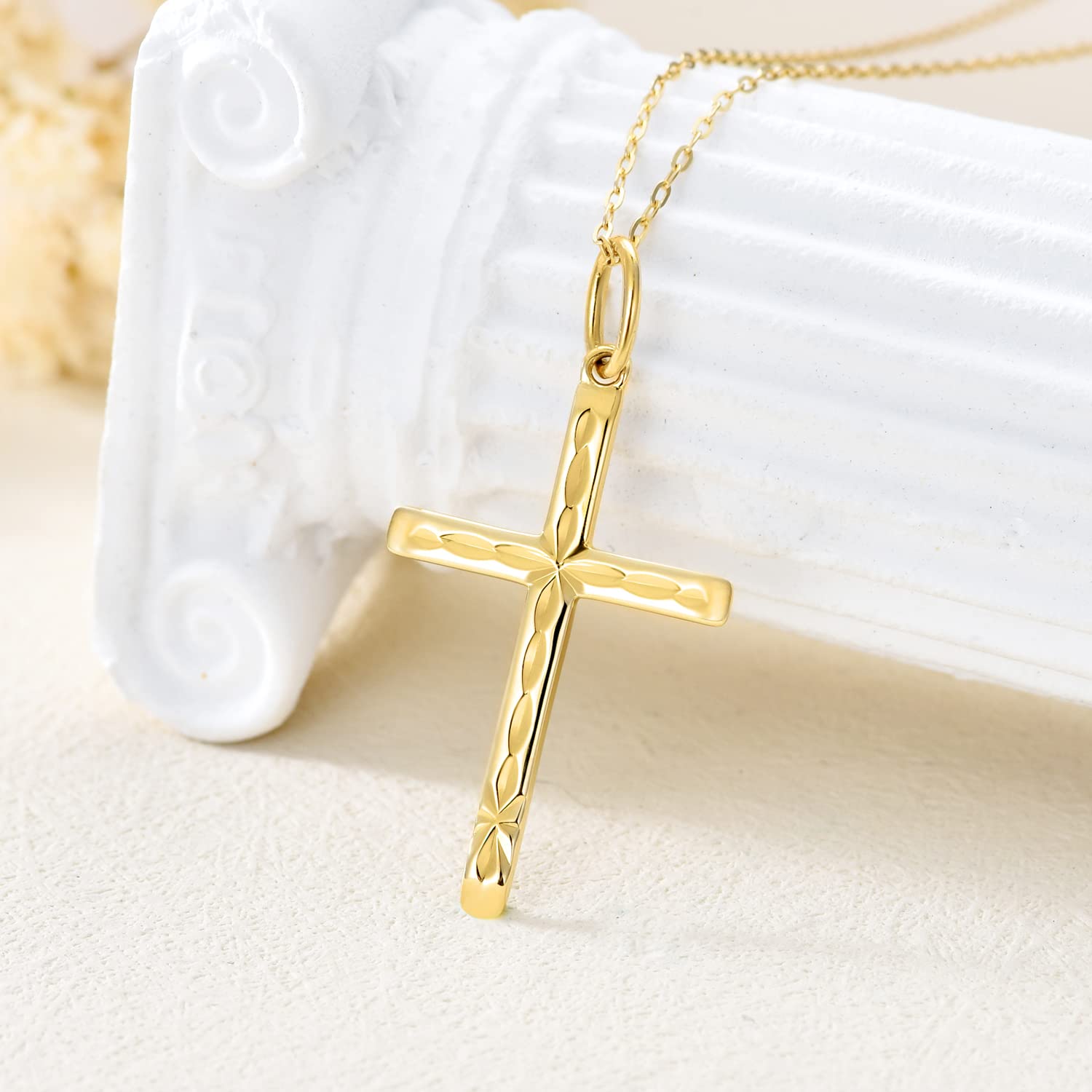 SISGEM Solid 14K Gold Cross Necklace, Real Gold Faith Cross Pendant Necklace Religious Jewelry for Women Anniversary Birhtday Mother's Day Jewelry Gifts for Mom, Wife, 16+2 Inch