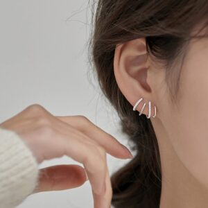 2 Pairs Claw Earring Cuff Zircon Needle Stud Ear Cuffs Gold Silver Claw Earrings for Women Dainty Minimalist Huggie Ear Wrap Piercing Stud Earrings