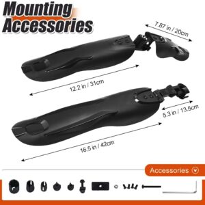 Winmoom Adjustable Bike Fender Set for 22"/24"/26"/27.5"，3 Parts-Universal Full Cover Thicken Widen, Front/Rear Mud Guards Fit for MTB Mountain Road Bike