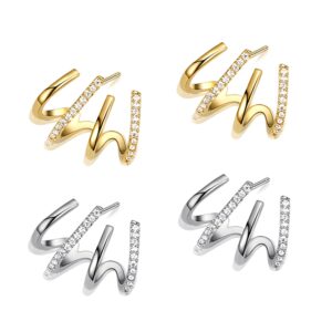 2 pairs claw earring cuff zircon needle stud ear cuffs gold silver claw earrings for women dainty minimalist huggie ear wrap piercing stud earrings