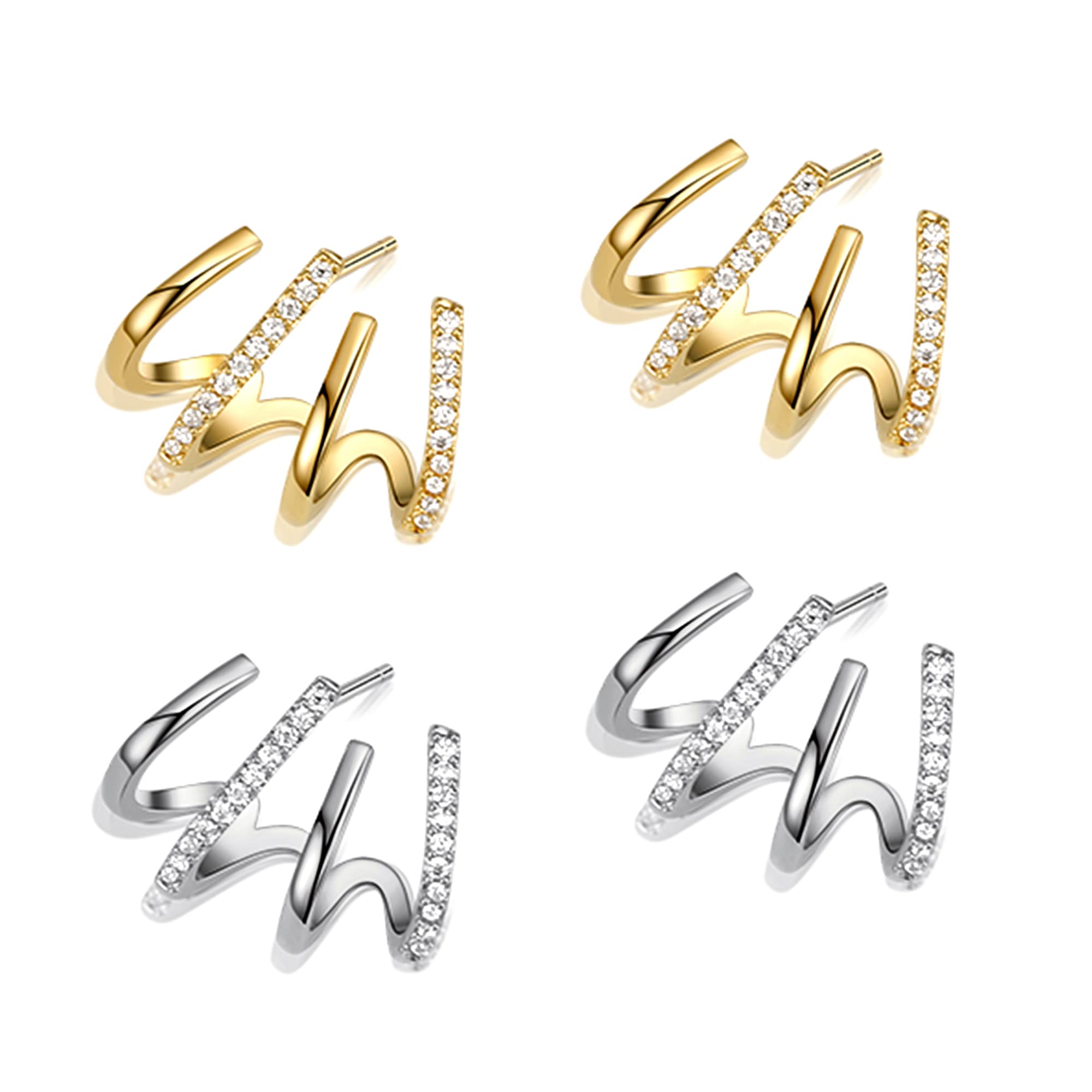 2 Pairs Claw Earring Cuff Zircon Needle Stud Ear Cuffs Gold Silver Claw Earrings for Women Dainty Minimalist Huggie Ear Wrap Piercing Stud Earrings