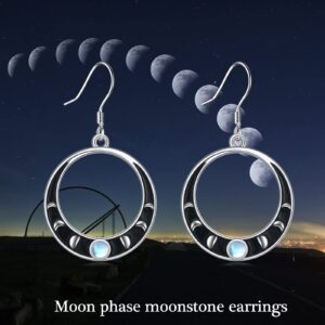 WINNICACA 925 Sterling Silver Moonstone Dangle Drop Earrings Moon Earrings Moon Phase Earrings for Women Moon Moonstone Jewelry Gifts for Women Girlfriend Birthday