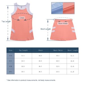 Girls Tennis Golf Dress Girls Tank Top and Tennis Golf Skirt with Built-in Shorts Outfit Set, Blue, 6(S)