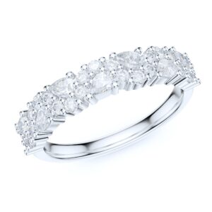 prstani 4.3mm wide sterling silver cluster simulated marquise and round diamond half eternity ring (7.5)