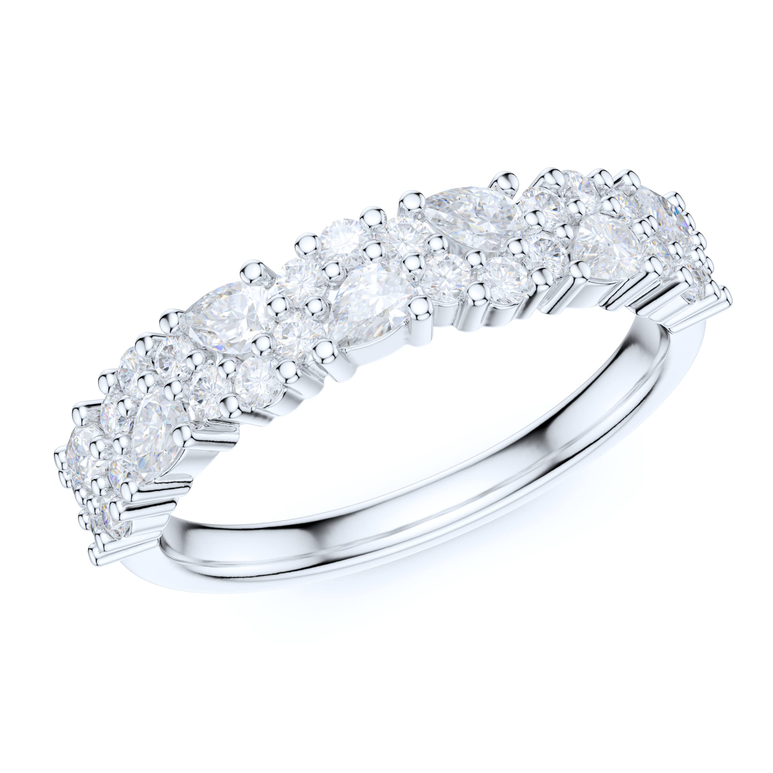 PRSTANI 4.3mm Wide Sterling Silver Cluster Simulated Marquise and Round Diamond Half Eternity Ring (7.5)