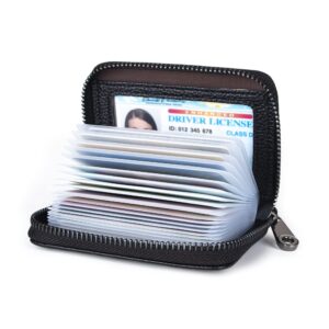 suweibuke genuine leather credit card holder wallet rfid blocking secure card case id case organizer zipper wallet (a-black) zhenpikabao