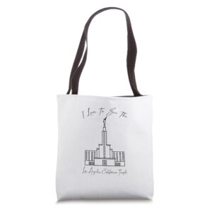 los angeles ca temple, i love to see my temple, calligraphy tote bag