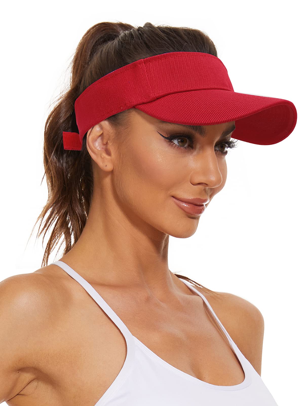 Century Star Visors for Women Mens Sun Visor Hats Sports Outdoor Hat Tennis Running Summer Adjustable Cap Sun Protection Red One Size