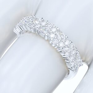 PRSTANI 4.3mm Wide Sterling Silver Cluster Simulated Marquise and Round Diamond Half Eternity Ring (7.5)