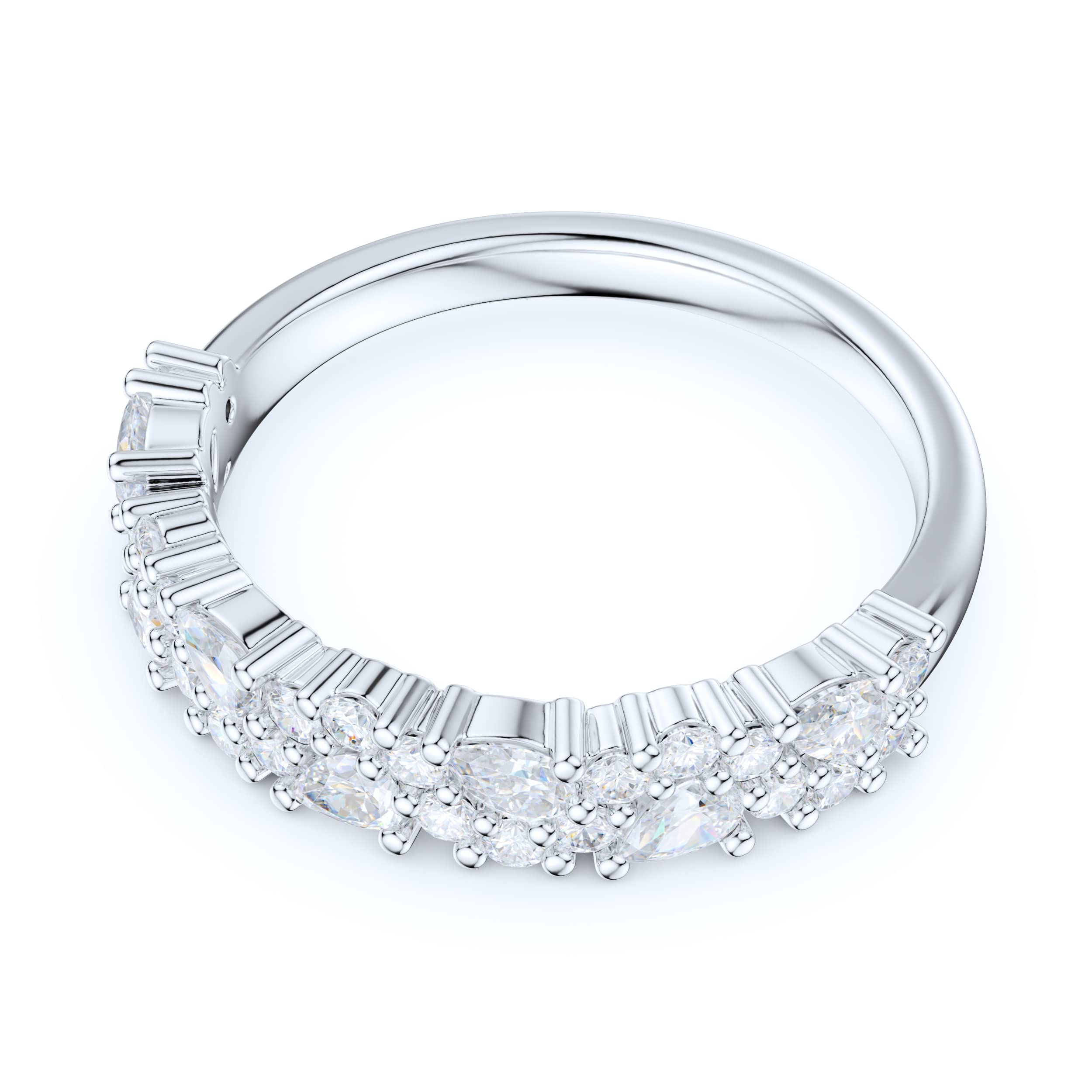 PRSTANI 4.3mm Wide Sterling Silver Cluster Simulated Marquise and Round Diamond Half Eternity Ring (7.5)