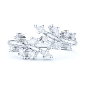 PRSTANI Sterling Silver Spilt Tree Branch Prong-Set Simulated Marquise Diamond Ring Wedding Band (7.5)