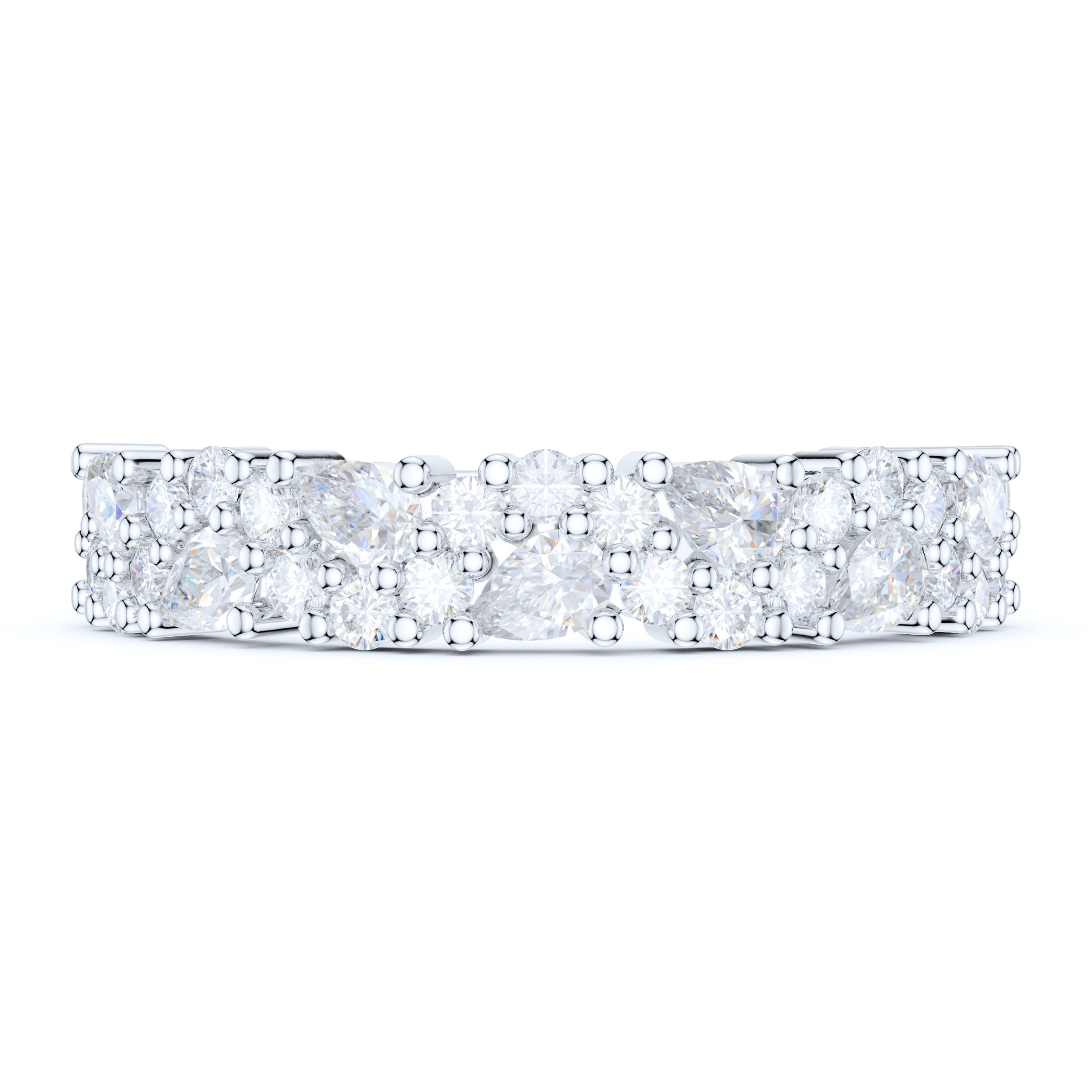 PRSTANI 4.3mm Wide Sterling Silver Cluster Simulated Marquise and Round Diamond Half Eternity Ring (7.5)