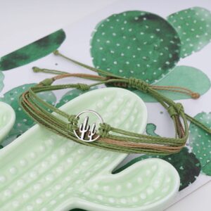 The Brass Horse Cute Cactus Charm String Bracelets for Women Adjustable Colorful Braided Handmade Beach Bracelets Cactus Gifts Jewelry for Women Men Cactus Lovers Inspirational Gift