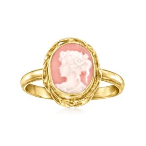 ross-simons italian pink porcelain cameo ring in 18kt gold over sterling. size 6