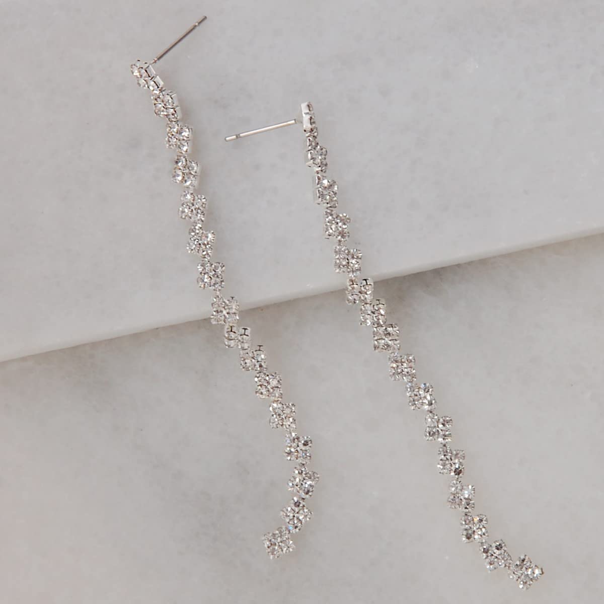 Long Earrings for Women - Rhinestone Earrings Dangling, Silver Dangle Earrings for Women, Silver Tone Chandelier Drop Earrings, Statement Faux Diamond Earrings, Dangly Cubic Zirconia Bridal Earring