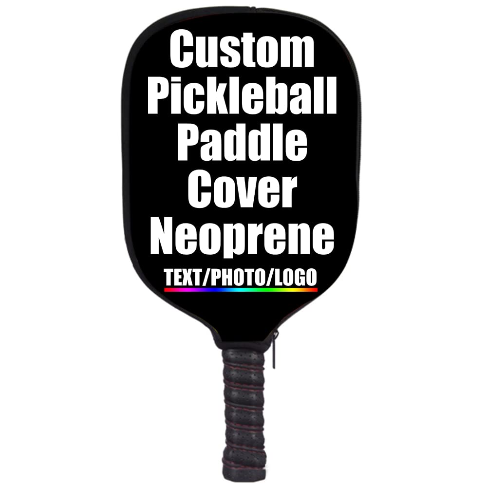 JCETUNO Custom Neoprene Pickleball Paddles Cover Pickleball Racket Sleeve with Image Text Logo, for Standard Size Paddles, Black, W8.26 xL11.6