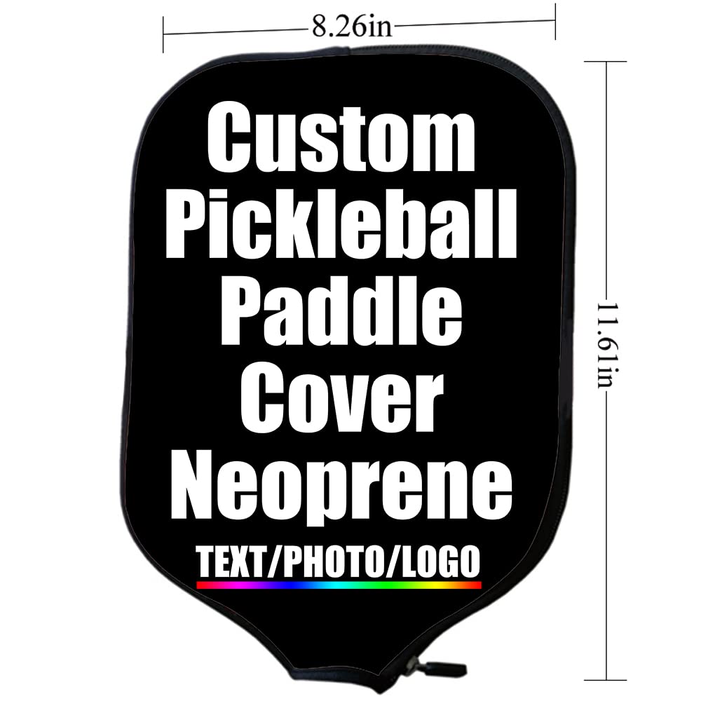 JCETUNO Custom Neoprene Pickleball Paddles Cover Pickleball Racket Sleeve with Image Text Logo, for Standard Size Paddles, Black, W8.26 xL11.6