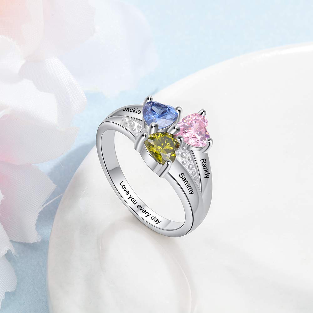 Jewelstruck Mothers Day Gifts from Daughter Personalized Mothers Name Rings with 3 Birthstones for Mom Grandma Anniversary Family Rings for Grandmother Mom Women Birthday (9)