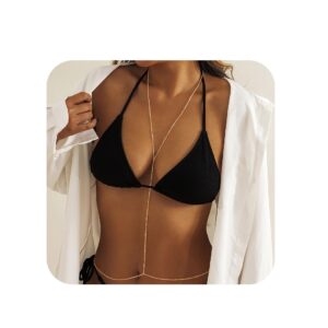 bounzhi gold sexy body chain crossover thin bra bikini waist belly body chains beach body necklace jewelry for women, b-100