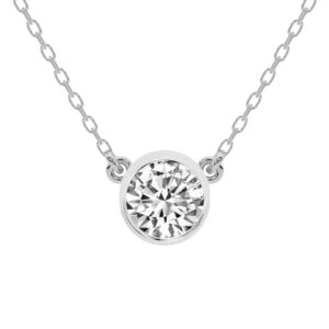 friendly diamonds diamond pendant necklace for women | 1 carat igi certified round shape lab grown diamond | classic bezel lab diamond pendant necklace in 18k white gold | fg-vs1-vs2 quality