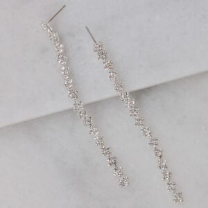 Long Earrings for Women - Rhinestone Earrings Dangling, Silver Dangle Earrings for Women, Silver Tone Chandelier Drop Earrings, Statement Faux Diamond Earrings, Dangly Cubic Zirconia Bridal Earring