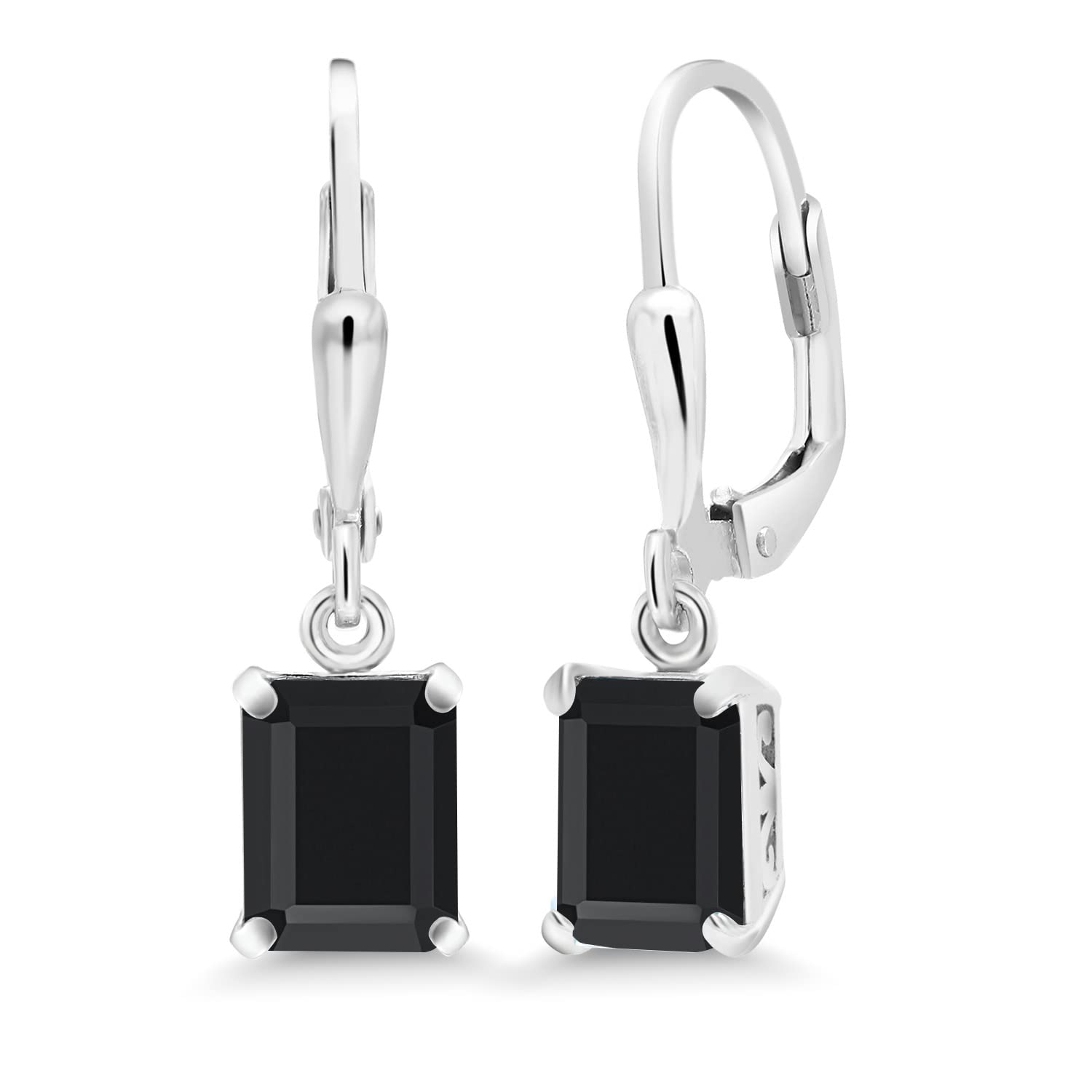 Gem Stone King 925 Sterling Silver 8X6MM Emerald Cut Gemstone Birthstone Leverback Drop Dangle Earrings For Women