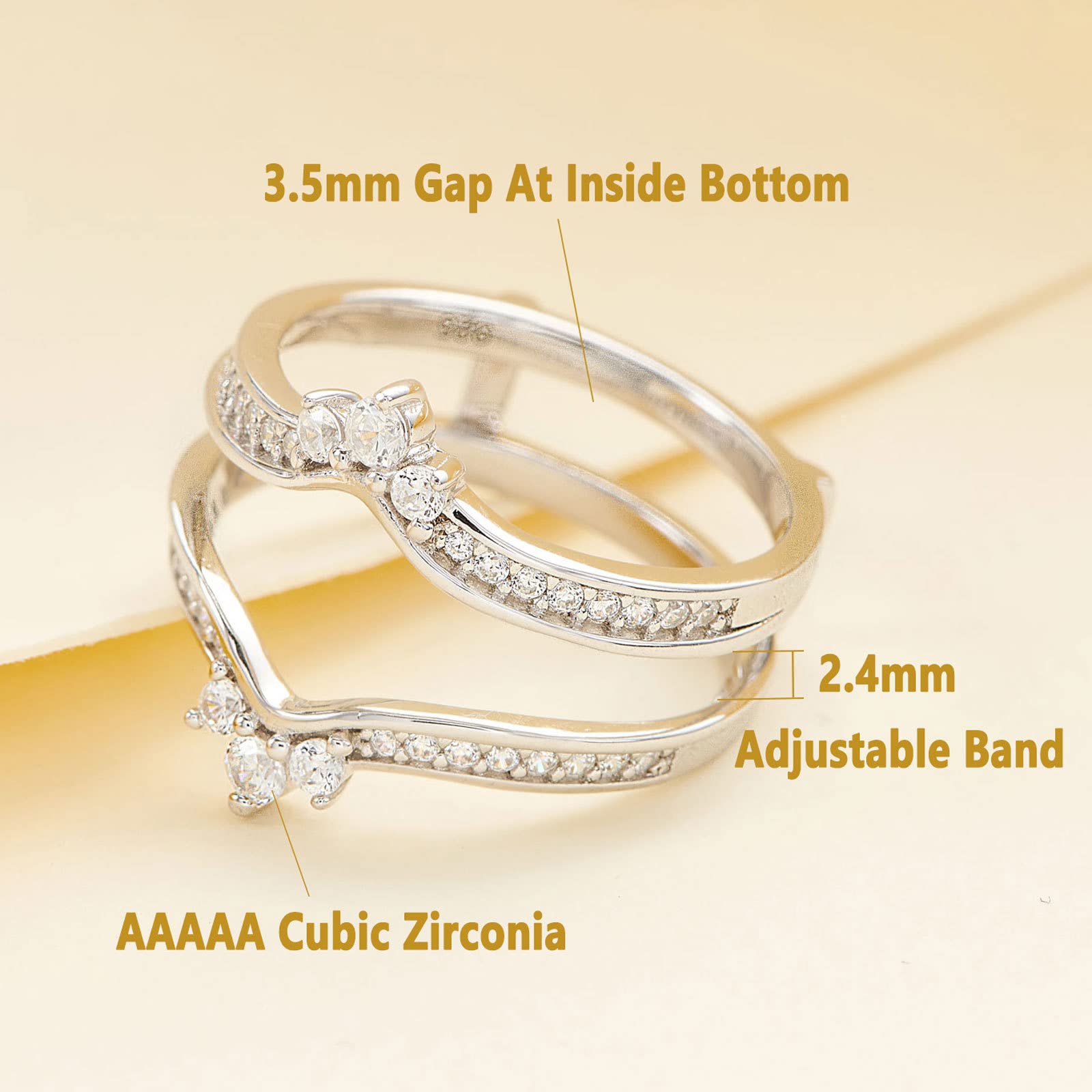 SHELOVES Crown Wedding Ring Guard Enhancers Round Cubic Zirconia 925 Sterling Silver Stack Wrap for Women Sz 8