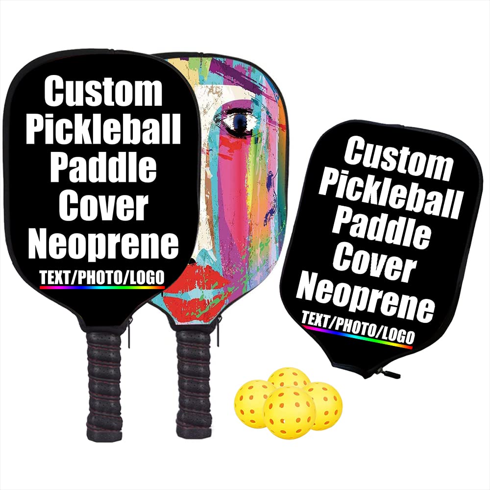 JCETUNO Custom Neoprene Pickleball Paddles Cover Pickleball Racket Sleeve with Image Text Logo, for Standard Size Paddles, Black, W8.26 xL11.6