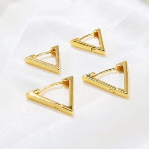 2 Pairs 14K Gold Plated Minimalist Geometric Triangle Huggies Hoop Earrings, V Shaped Hoop Earrings for Wome1.3cm/1.8cm…