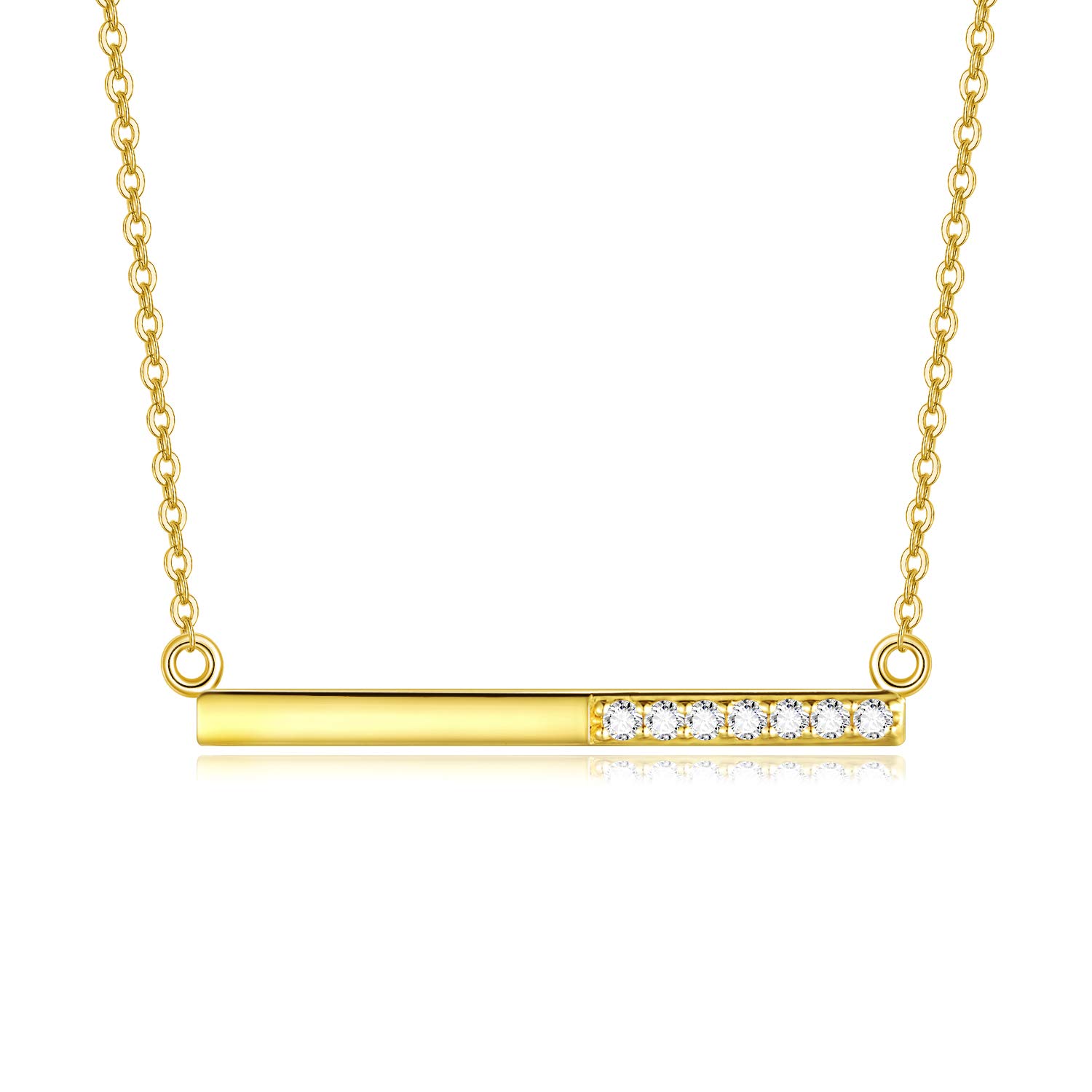 SISGEM 14K Yellow Gold Bar Pendant Necklace for Women, Delicate Gold Horizontal Bar Pendant with Finest Cubic Zirconia Jewelry Gift for Her, Wife Mother Girl (Yellow Gold)