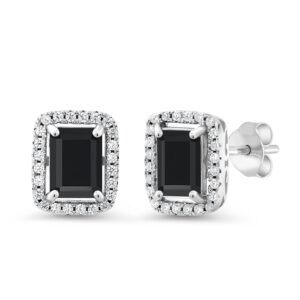 gem stone king 925 sterling silver gemstone birthstone earrings | emerald cut 8x6mm | halo earring for women