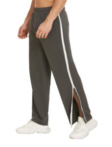 deyeek mens tear away basketball pants 2 side zippers snap off full open down sweatpants leg post surgery pant with pockets grey