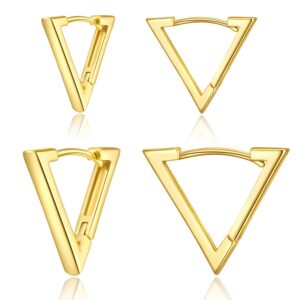 2 pairs 14k gold plated minimalist geometric triangle huggies hoop earrings, v shaped hoop earrings for wome1.3cm/1.8cm…