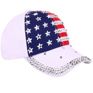 Soochat 4th of July Cap American Flag Baseball Cap Sparkle Rhinestone USA Flag Hip Hop Hat for Women Men