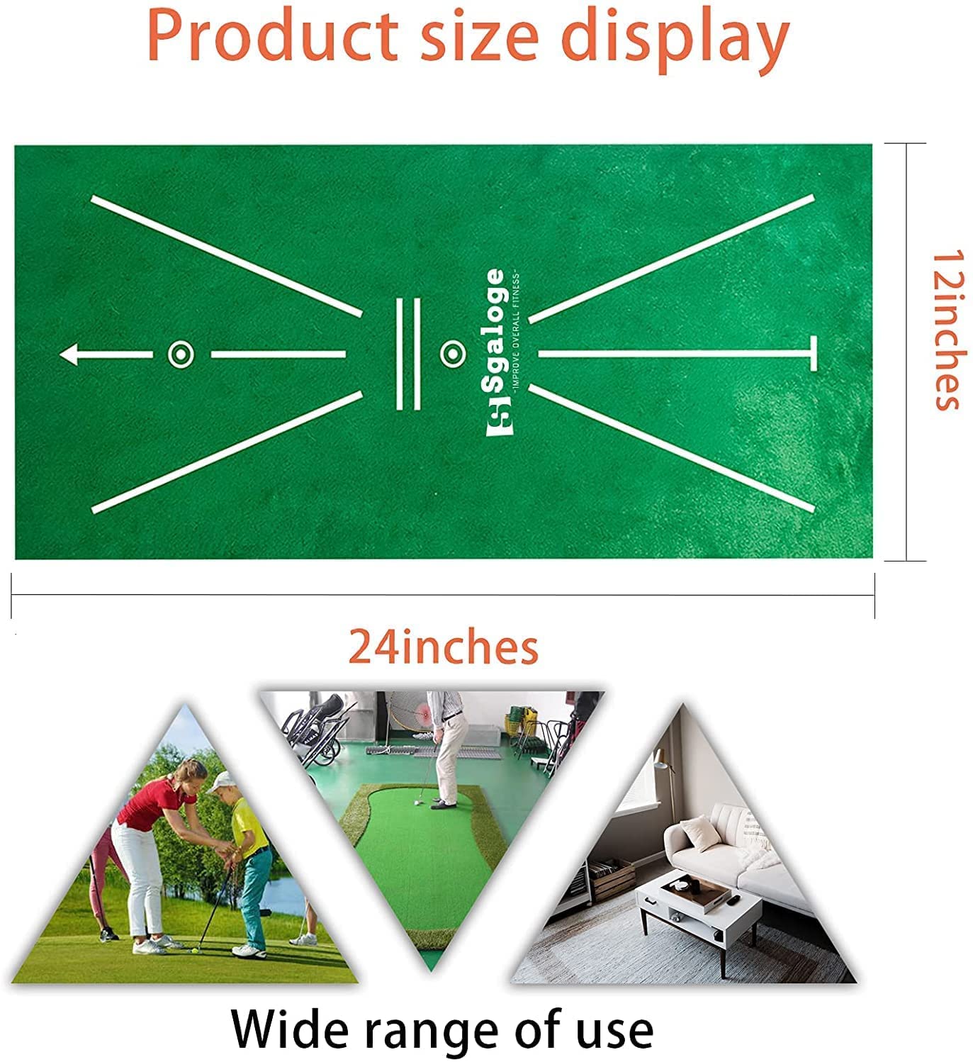 Golf Training Mat for Swing Detection, Premium Golf Hitting Mats, Mini Portable Crystal Velvet Practice Training Aid Rug for Home Indoor Office Outdoor Backyard (12" X 24"), by Sgaloge