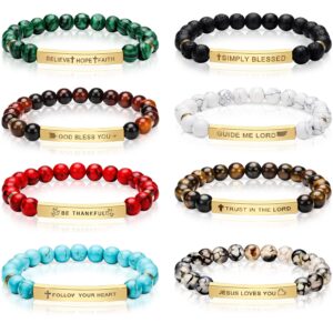 sureio 8 pcs christian bracelets bible verse jewelry religious gift for women men prayer beaded bracelet inspirational cuff natural tiger eye lava stone stretch strand bangle