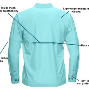 Whitewater Lightweight Moisture Wicking Long Sleeve Fishing Shirt with UPF 50 (XX-Large, Lagoon)