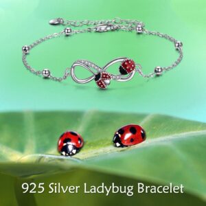 POPLYKE Ladybug Bracelet for Women 925 Sterling Silver Ladybug Jewelry Gifts for Mother Daughter Sister Grandma