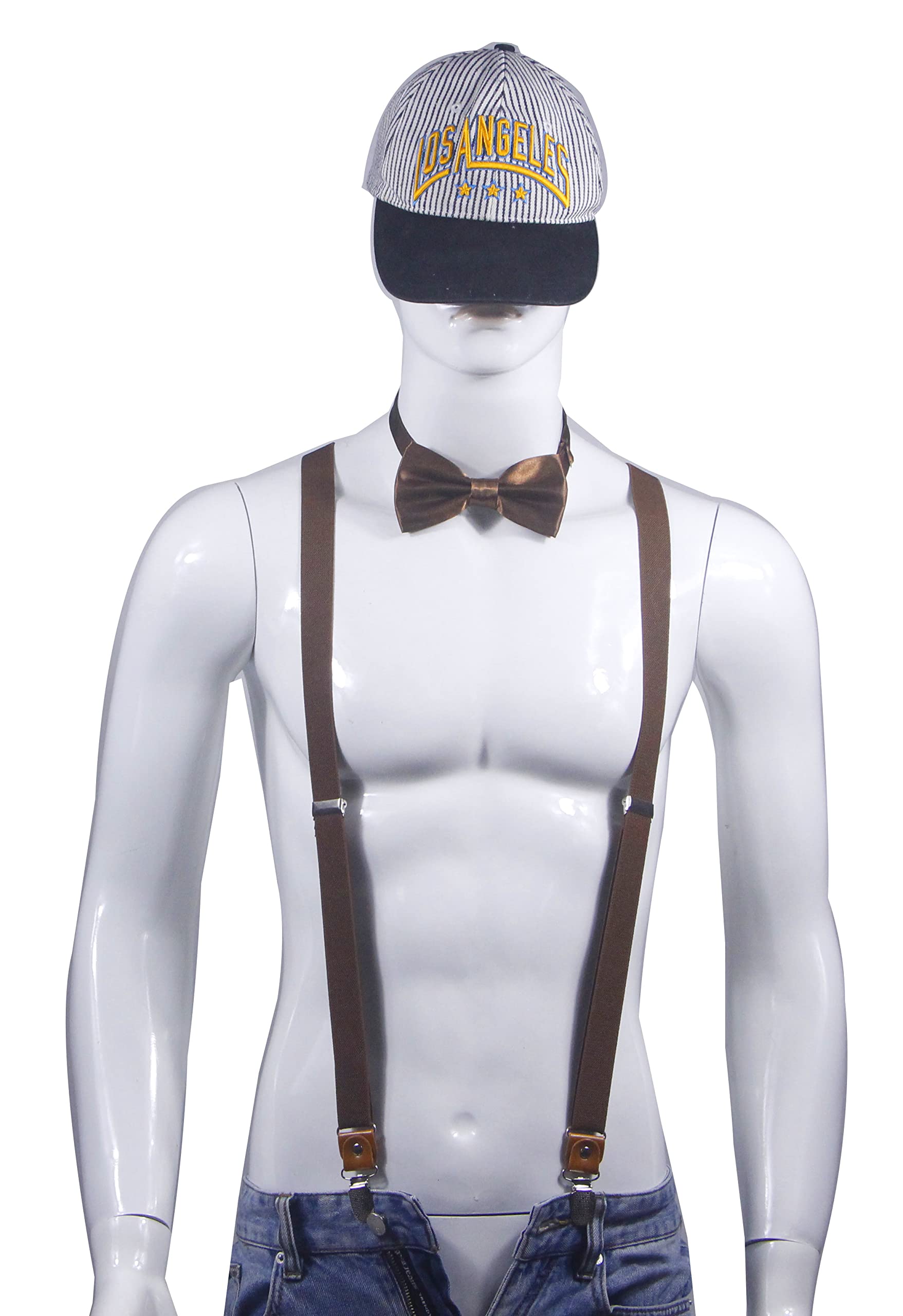 Doloise Suspenders & Bowtie Set-Men's and Women's Elastic X Band Suspenders + Bowtie For Wedding,Formal Events (coffe)