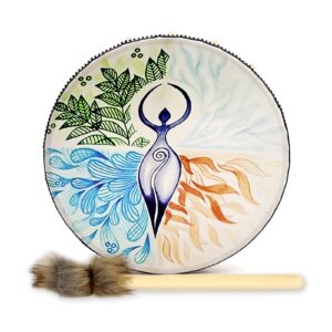 dryen shaman drum,10 inch tree of life decoration design hand drum with drum stick, instrumental shaman alchemy moon drum, sound healer shaman drum for spiritual music, reflection and meditation