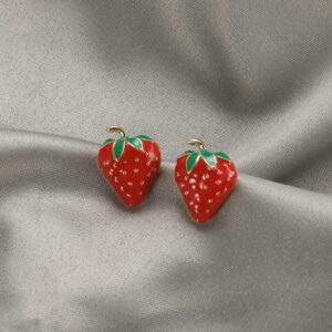 Cute Strawberry Fruits Small Stud Earrings 925 Sterling Silver Post for Women Girls Teen Cubic Zirconia Funny Red Enamel Lifelike Lucky Mini Cartilage Tragus Hypoallergenic Jewelry Birthday Easter