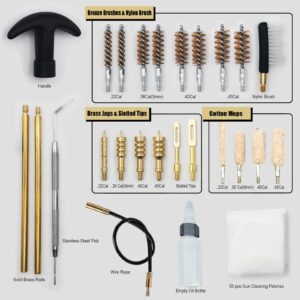 Angeebin Handgun Cleaning Kit for .22 .38/.357/9mm .40 .45 Caliber, Universal Pistol Gun Brush with Bronze Bore Brush, Brass Jag and Slotted Adapter (Set 26-Piece)