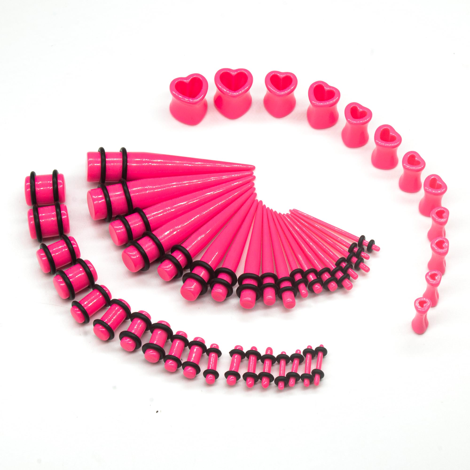 Marsrut 48 PCS Acrylic Gauge Kit Tapers Heart Tunnels Plug 14G-0000G Ear Stretching Set - PINK