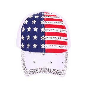 Soochat 4th of July Cap American Flag Baseball Cap Sparkle Rhinestone USA Flag Hip Hop Hat for Women Men